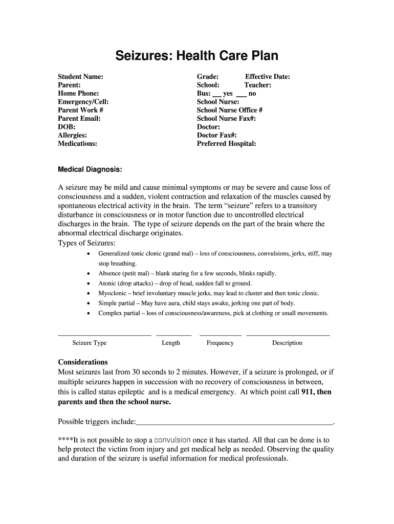 Fillable Online wasatch Seizures Health Care Plan - Wasatch School ...