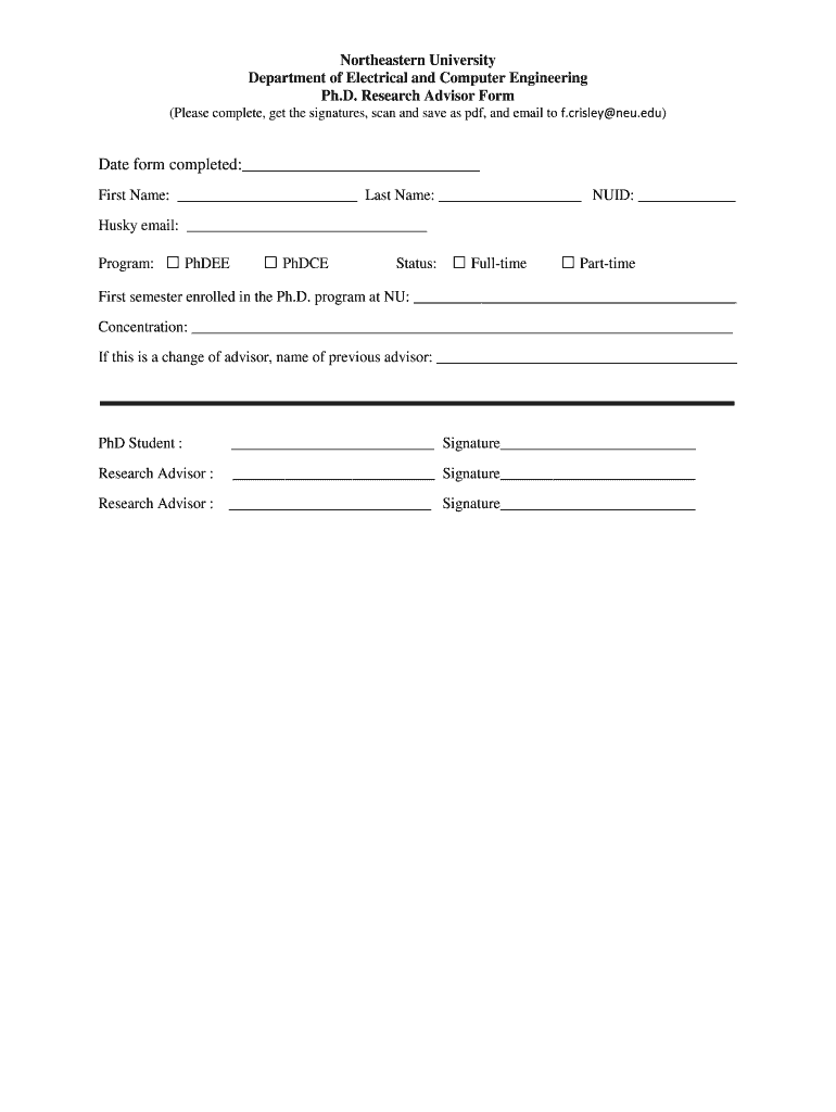 Fillable Online ece neu Date form completed - Northeastern University Fax Email Print - pdfFiller