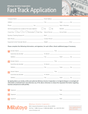 Fillable Online Mitutoyo America Corporation Fast Track Application Fax ...