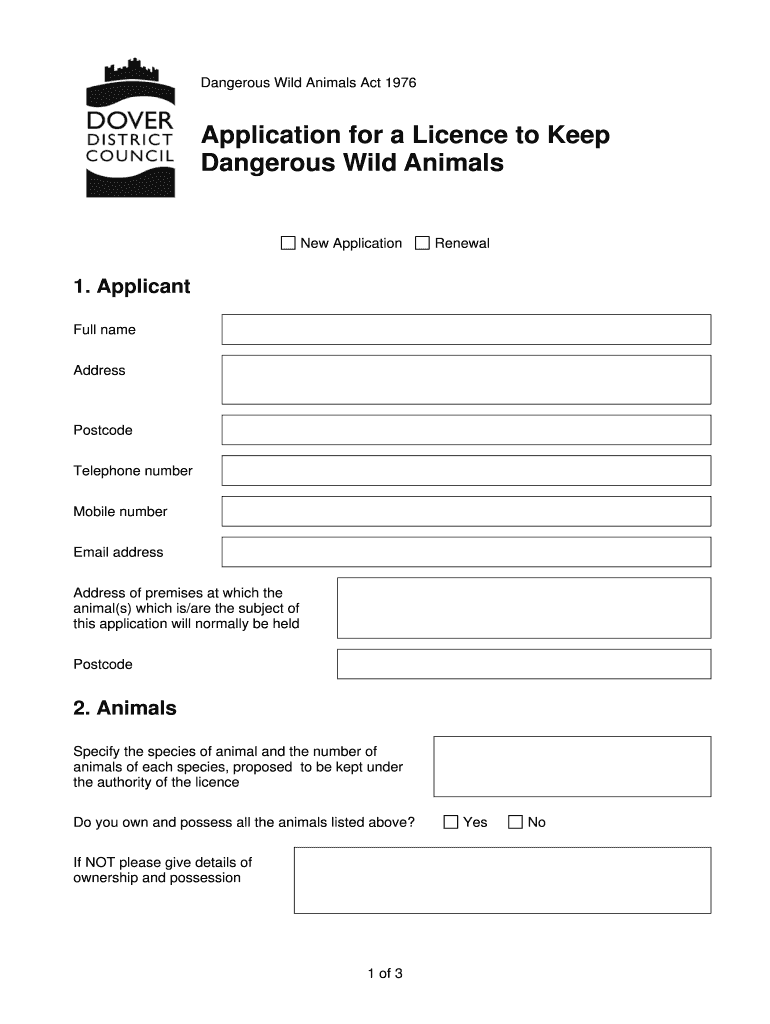 Fillable Online Dangerous Wild Animals - Dover District Fax Email Print - pdfFiller