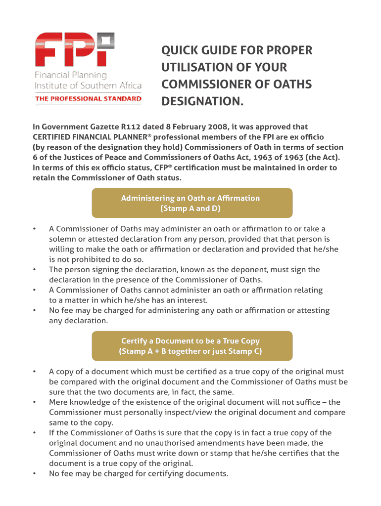 Fillable Online QUICK GUIDE FOR PROPER UTILISATION OF YOUR COMMISSIONER ...