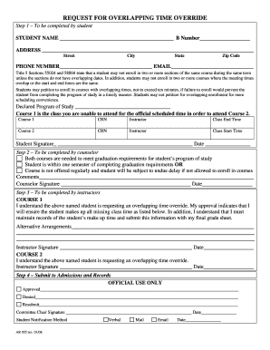 Fillable Online barstow REQUEST FOR OVERLAPPING TIME OVERRIDE Fax Email ...