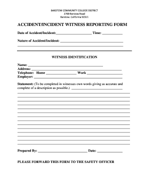 Fillable Online barstow ACCIDENTINCIDENT WITNESS REPORTING FORM Fax ...