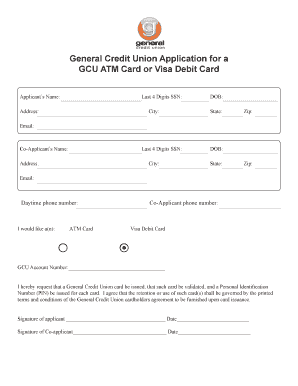 Fillable Online gencu General Credit Union Application for a GCU ATM ...