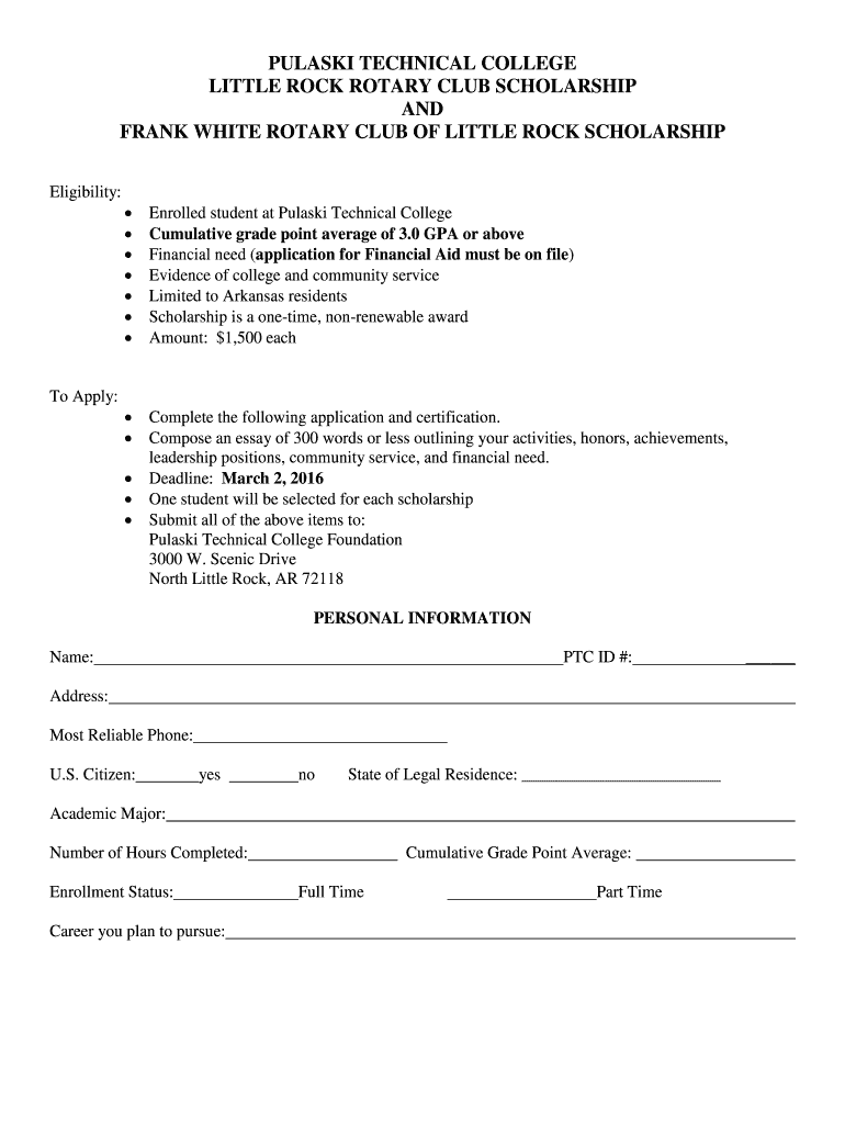 Fillable Online pulaskitech PULASKI TECHNICAL COLLEGE LITTLE ROCK ...