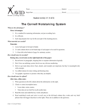 Fillable Online ectorcountyisd The Cornell Notetaking System - Ector ...