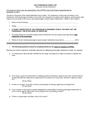 Fillable Online wisconsinumc Parsonage Check List. Church/Charge Forms ...