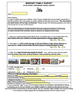 Fillable Online ectorcountyisd MIGRANT FAMILY SURVEY ...