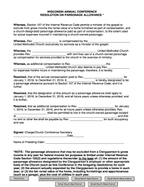 Fillable Online wisconsinumc Parsonage Allowance Resolution Annual ...