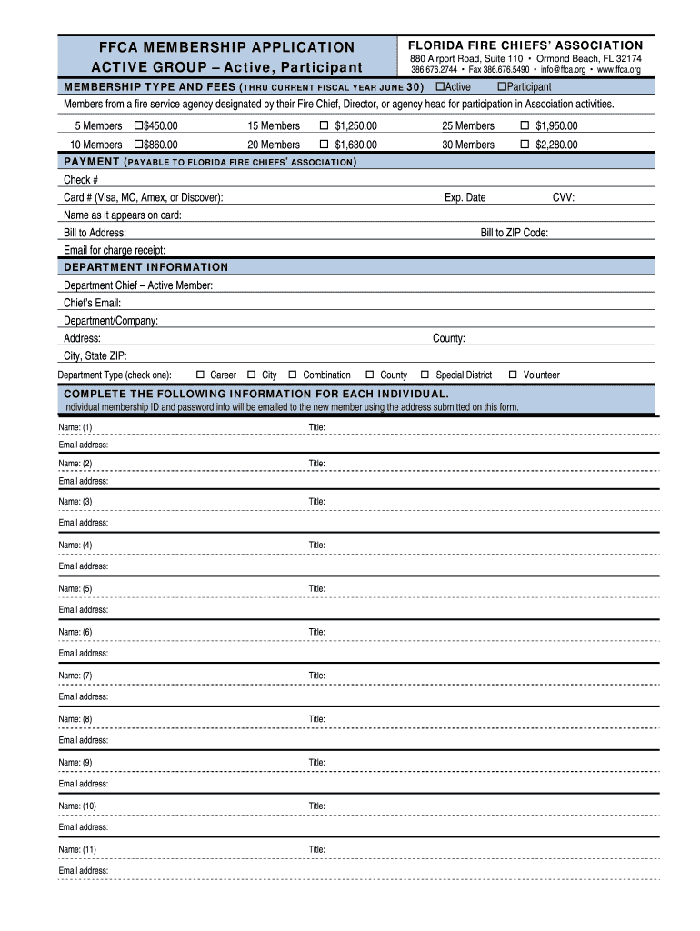 Fillable Online ffca FFCA MEMBERSHIP APPLICATION ACTIVE GROUP Active ...