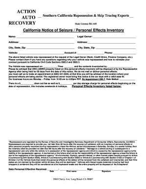 Fillable Online Southern California Repossession & Skip Tracing Experts ...