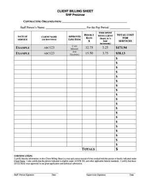 Fillable Online CLIENT BILLING SHEET Fax Email Print - pdfFiller