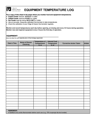 Fillable Online EQUIPMENT TEMPERATURE LOG Fax Email Print - pdfFiller