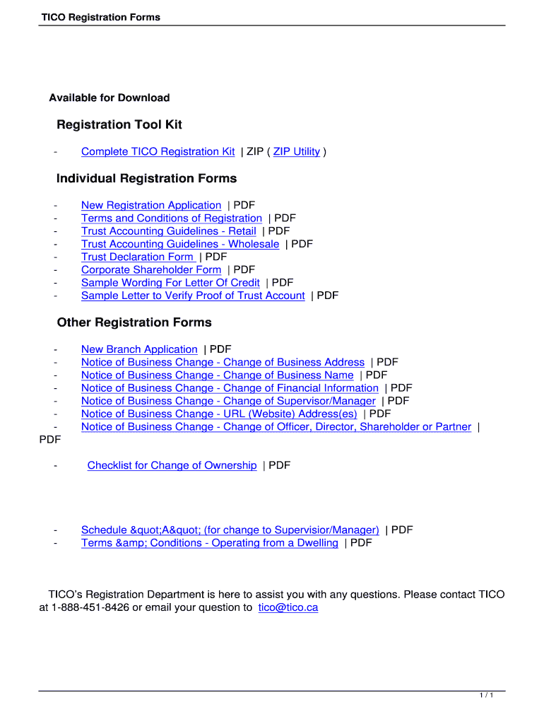 Fillable Online TICO Registration Forms Fax Email Print - pdfFiller