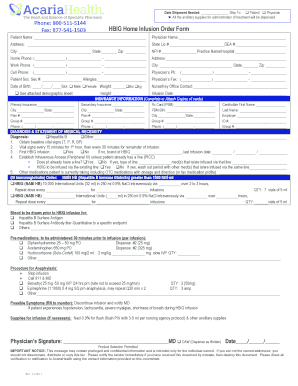 Fillable Online HBIG Home Infusion Order Form Fax Email Print - pdfFiller