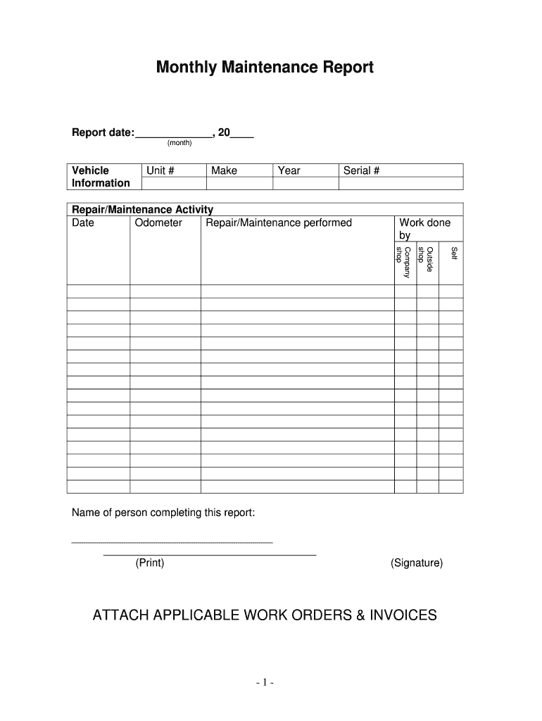 Fillable Online Monthly Maintenance Report - Manitoba Fax Email Print ...