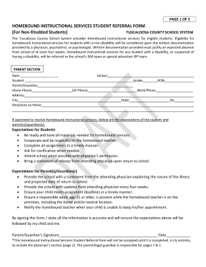 Fillable Online HOMEBOUND INSTRUCTIONAL SERVICES STUDENT REFERRAL FORM ...