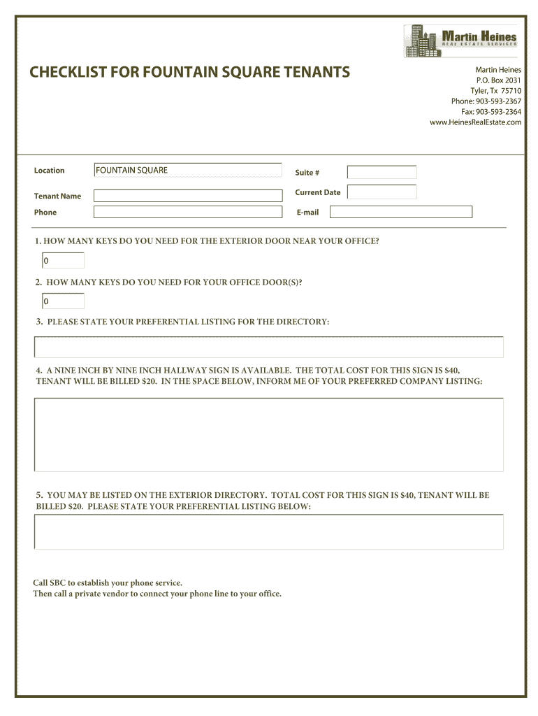 Fillable Online FOUNTAIN SQUARE Checklist - Martin Heines Real Estate ...