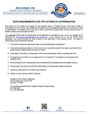 Fillable Online OCPA REQUIREMENTS FOR TPP LETTERS OF AUTHORIZATION Fax ...