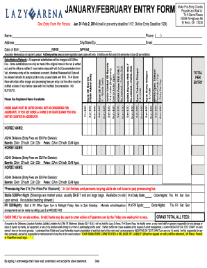 Fillable Online JANUARYFEBRUARY ENTRY FORM Make Pre-Entry Checks One ...