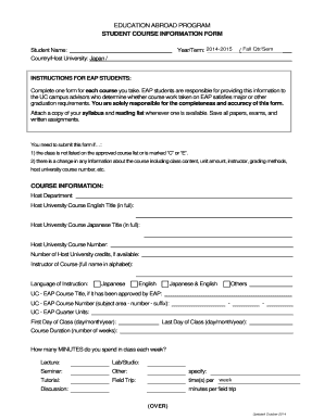 Fillable Online uctsc EDUCATION ABROAD PROGRAM STUDENT COURSE ...