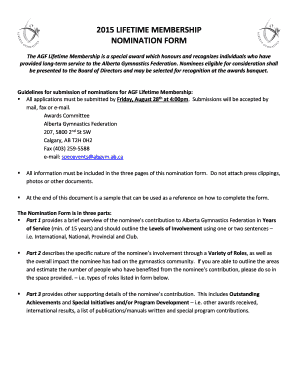 Fillable Online 2015 LIFETIME MEMBERSHIP NOMINATION FORM Fax Email ...