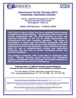 Fillable Online Behavioural Family Therapy BFT TRAINING TRAINERS COURSE ...