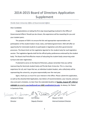 Fillable Online sga fsu 1 If selected what can you offer for the Board ...