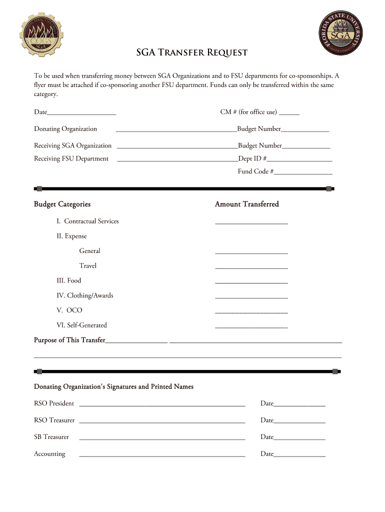Fillable Online sga fsu SGA Transfer Request Fax Email Print - pdfFiller