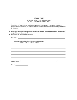 Fillable Online Good News Report Form 1 - Adrian Public Schools Fax ...