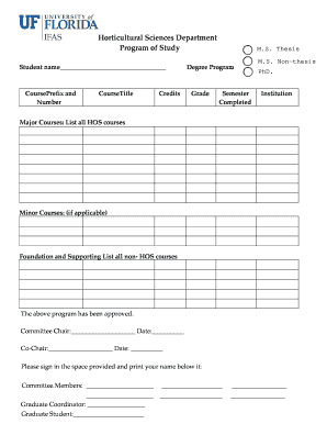 Fillable Online hos ufl Instructions for Completing the Program of ...