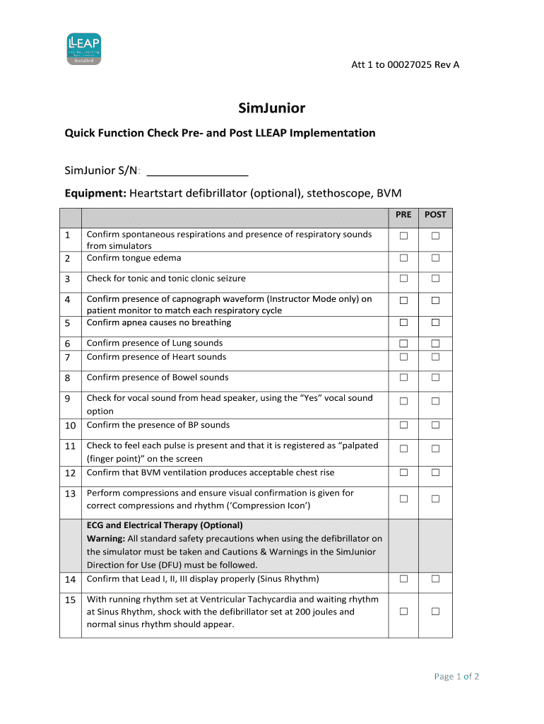 Fillable Online Att 1 to 00027025 Rev A SimJunior Quick Function Check ...