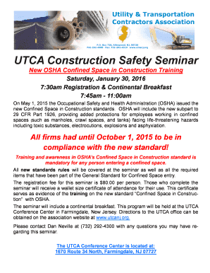 Fillable Online utcanj New OSHA Confined Space in Construction Training ...