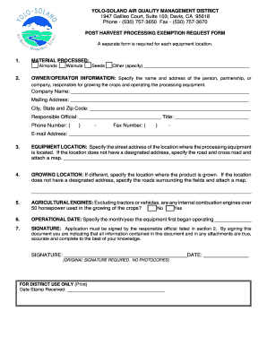 Fillable Online ysaqmd YOLO-SOLANO AIR QUALITY MANAGEMENT DISTRICT POST HARVEST Fax Email Print ...