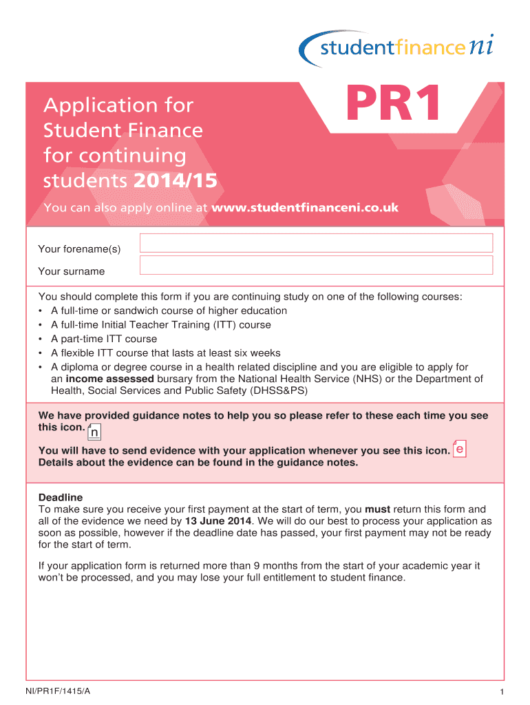 Fillable Online Application For Student Finance For Continuing Students