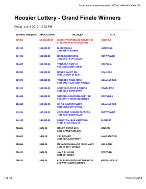 Fillable Online Hoosier Lottery - Grand Finale Winners Fax Email Print - pdfFiller