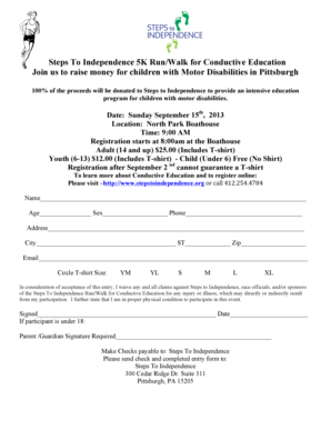 Fillable Online Steps To Independence 5K RunWalk for Conductive ...