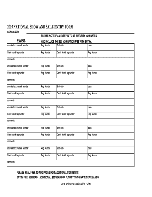 Fillable Online 2015 NATIONAL SHOW AND SALE ENTRY FORM Fax Email Print ...