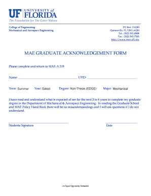 Fillable Online MAE GRADUATE ACKNOWLEDGEMENT FORM Fax Email Print ...