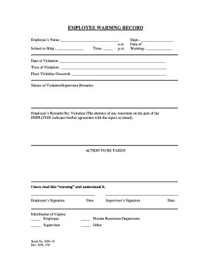 Fillable Online documents topekapublicschools EMPLOYEE WARNING RECORD ...