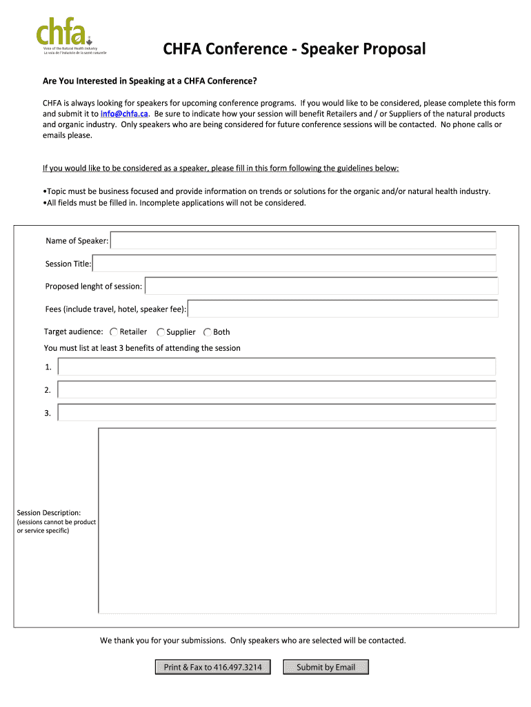 Fillable Online CHFA Conference - Speaker Proposal Fax Email Print ...