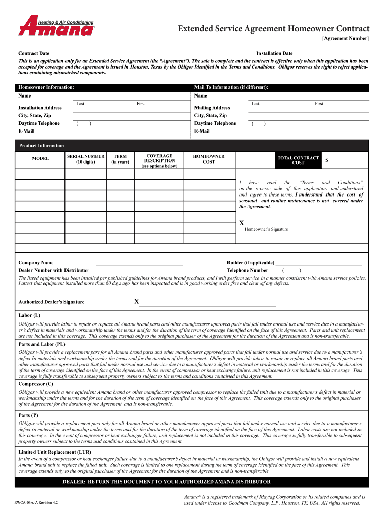 Fillable Online Extended Service Agreement Homeowner Contract Fax Email ...