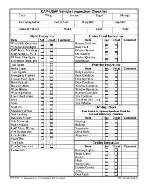 Fillable Online Static Inspection Under Hood Inspection Item Sat Unsat ...