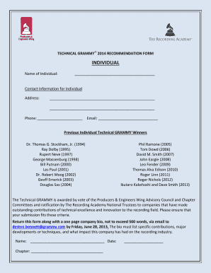 Fillable Online TECHNICAL GRAMMY RECOMMENDATION Fax Email Print - pdfFiller