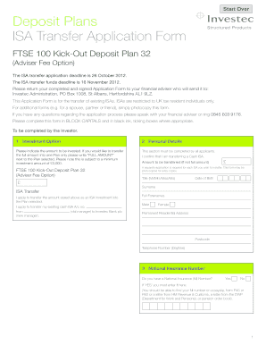 Fillable Online Deposit Plans ISA Transfer Application Form Fax Email ...