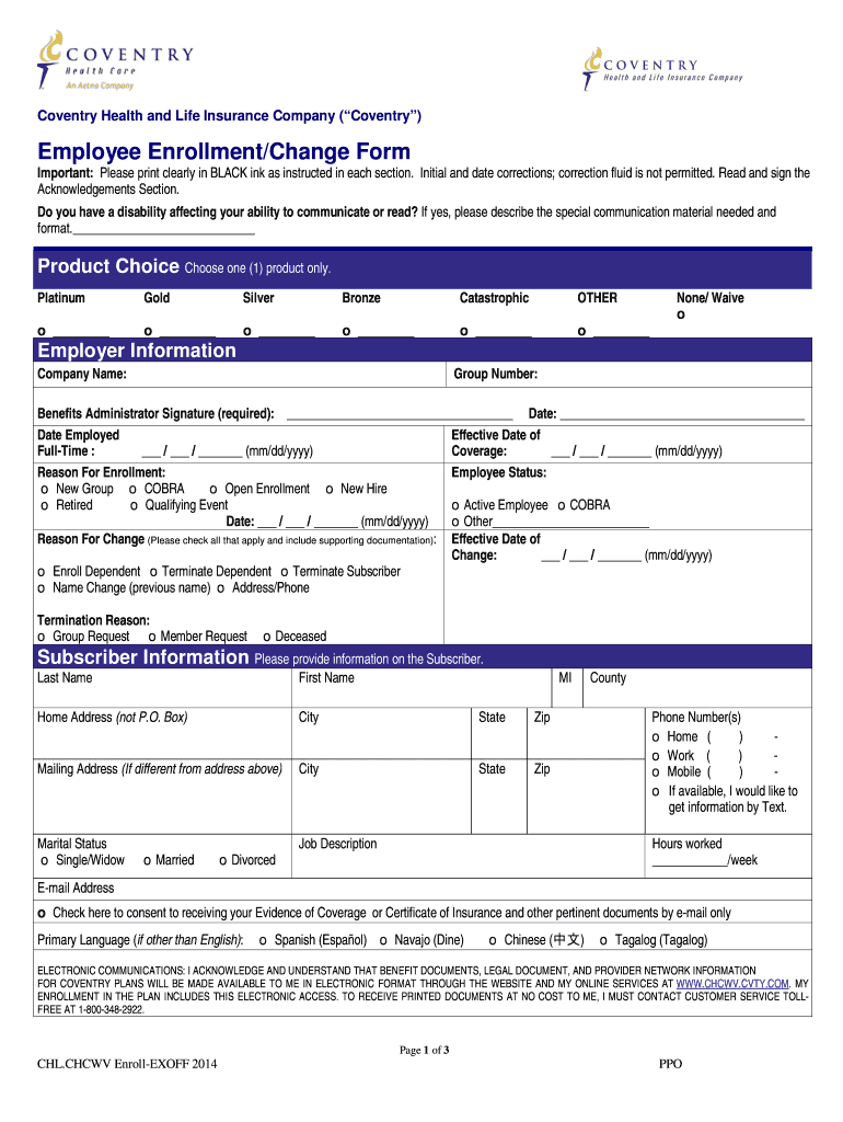Fillable Online Coventry Health and Life Insurance Company (Coventry ...