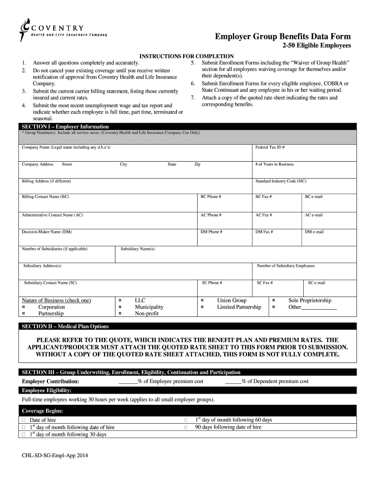 Fillable Online Employer Group Benefits Data bFormb - Coventry ...