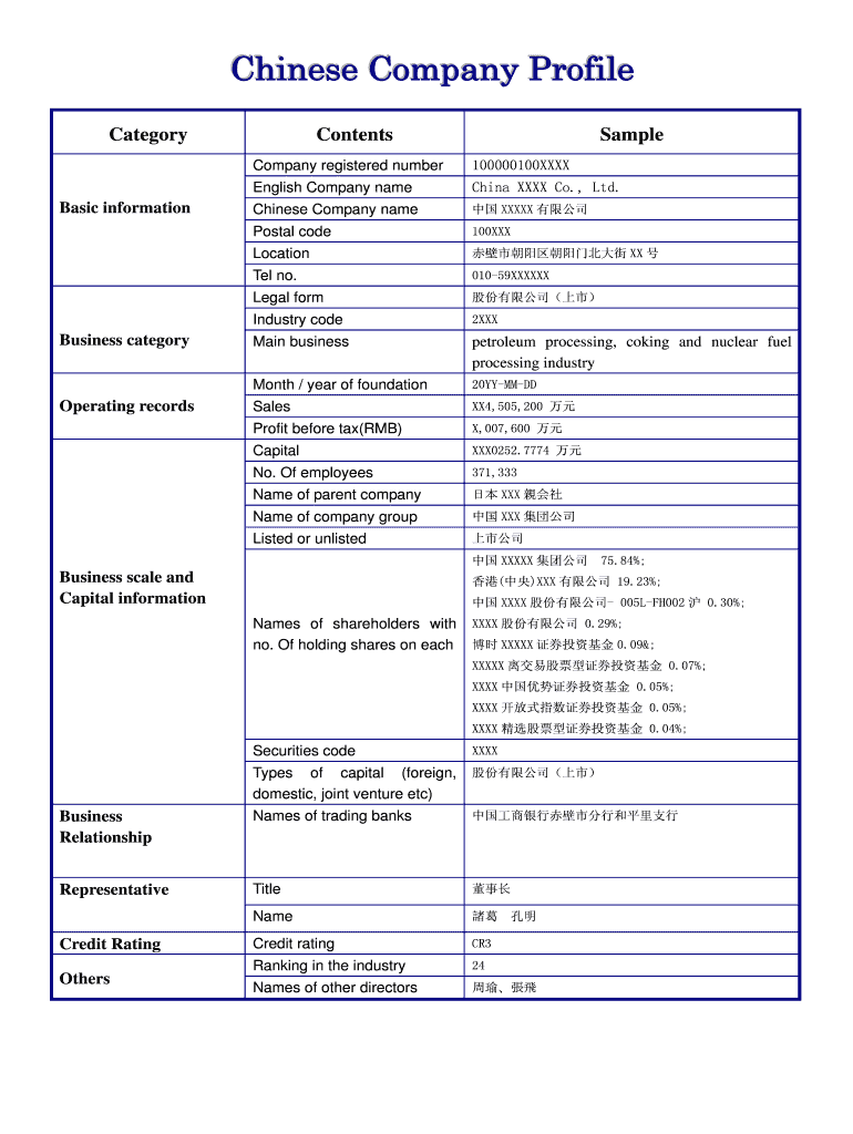 Fillable Online Sample Chinese Company Propfiledoc Fax Email Print ...