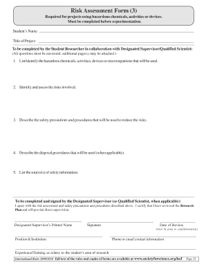 Fillable Online sefmd Risk Assessment Form 3 - sefmdorg Fax Email Print ...