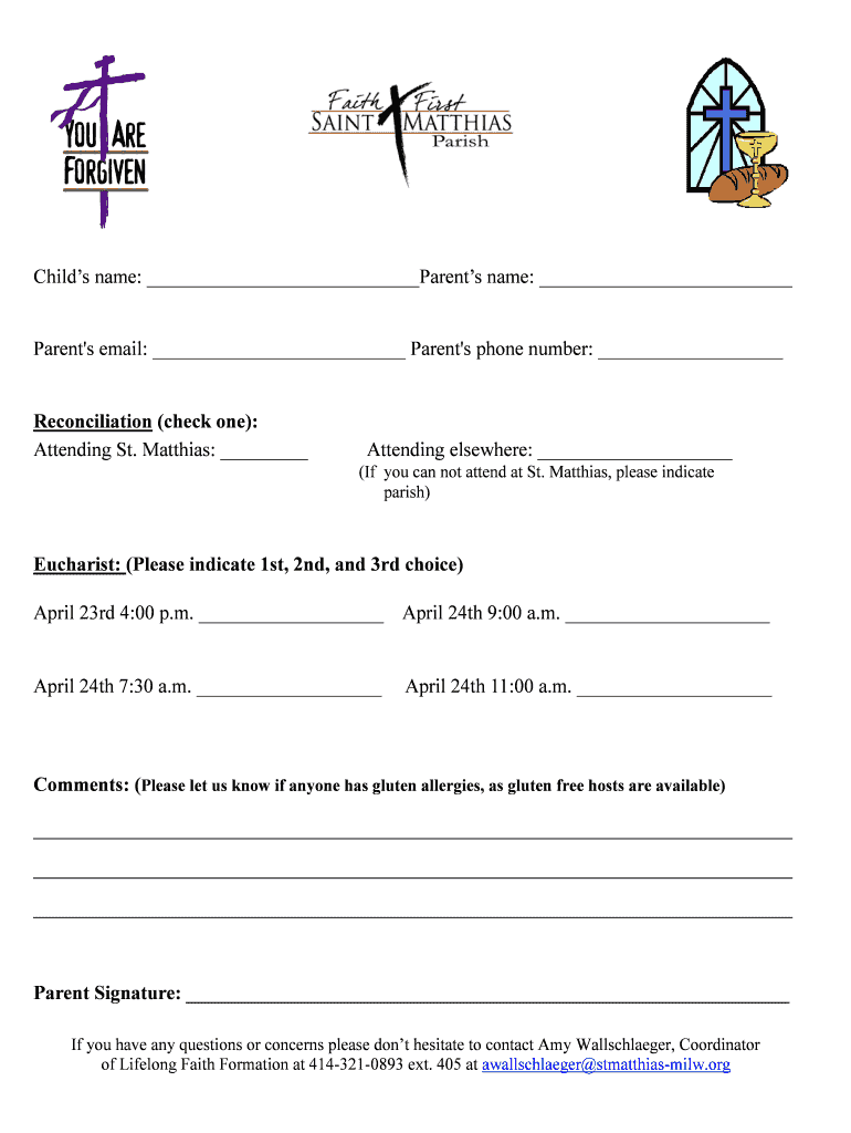 Fillable Online Childs name Parents name Attending elsewhere April Fax ...